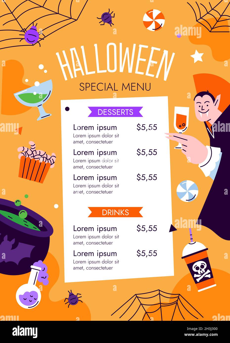 hand drawn flat halloween menu template Stock Vector Image & Art - Alamy