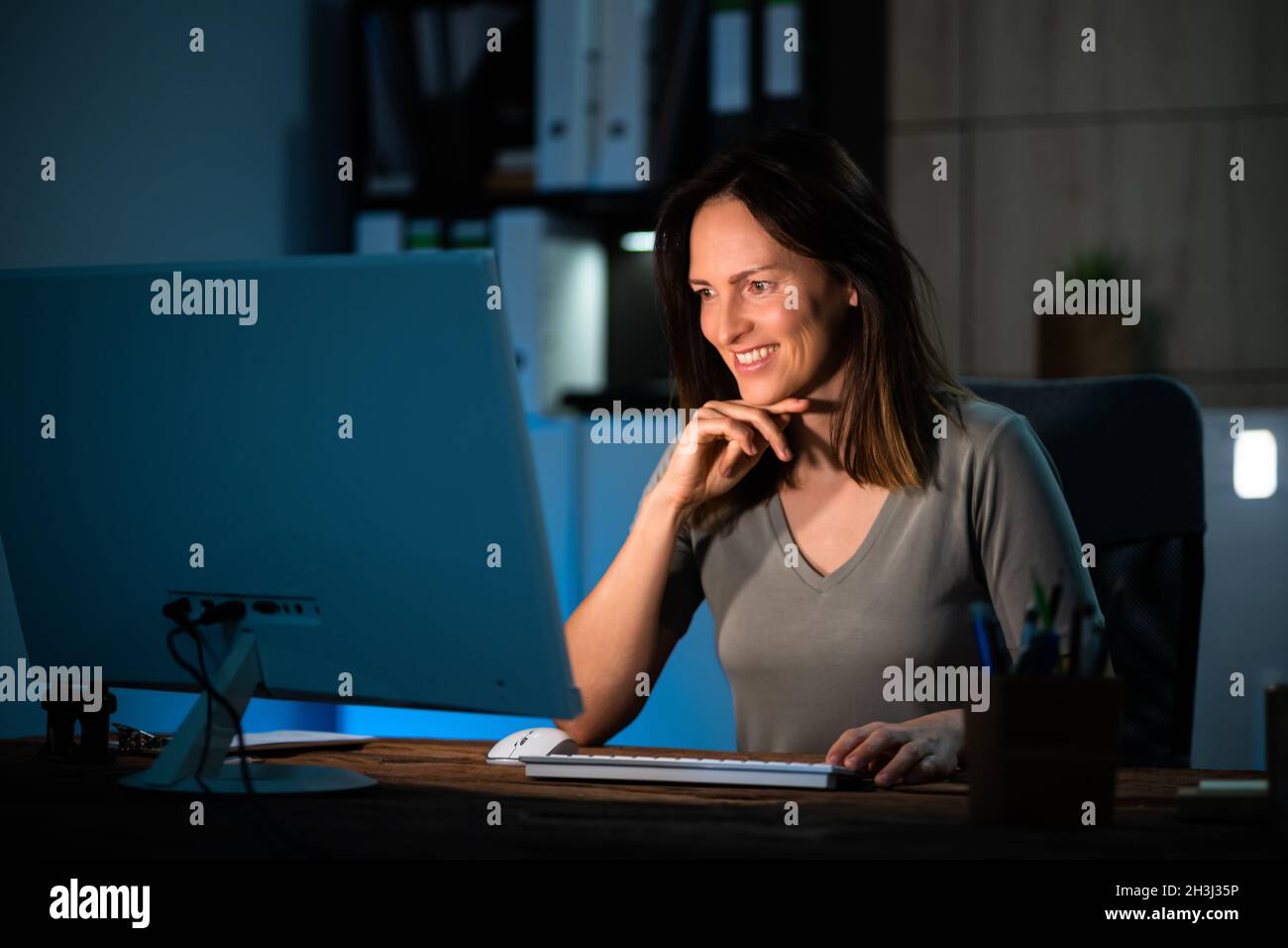 Online Video Conference Webinar Meeting Call On Computer Stock Photo ...