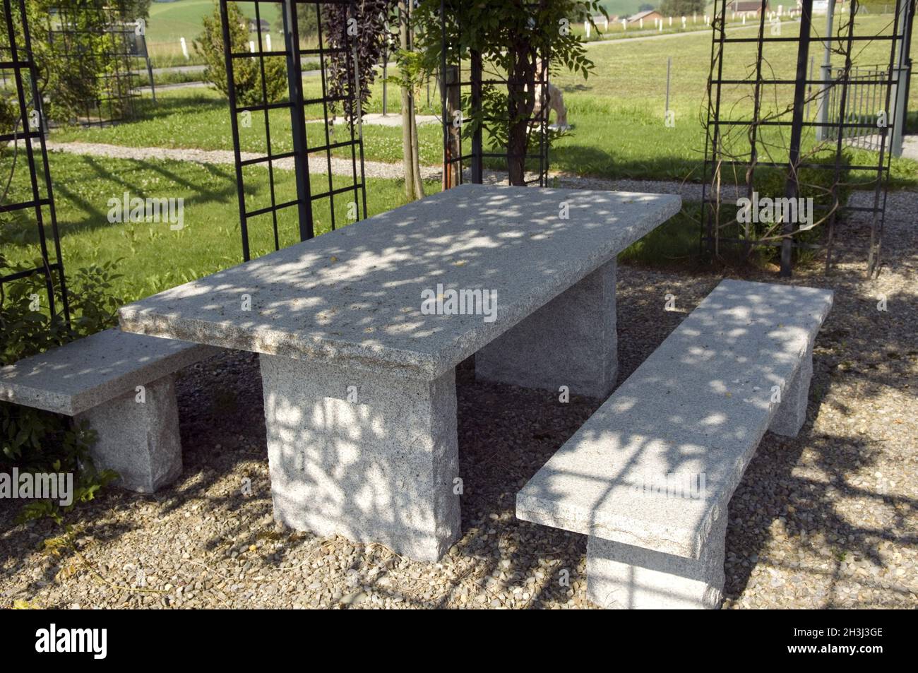 Stone bench, rustic, seating Stock Photo - Alamy