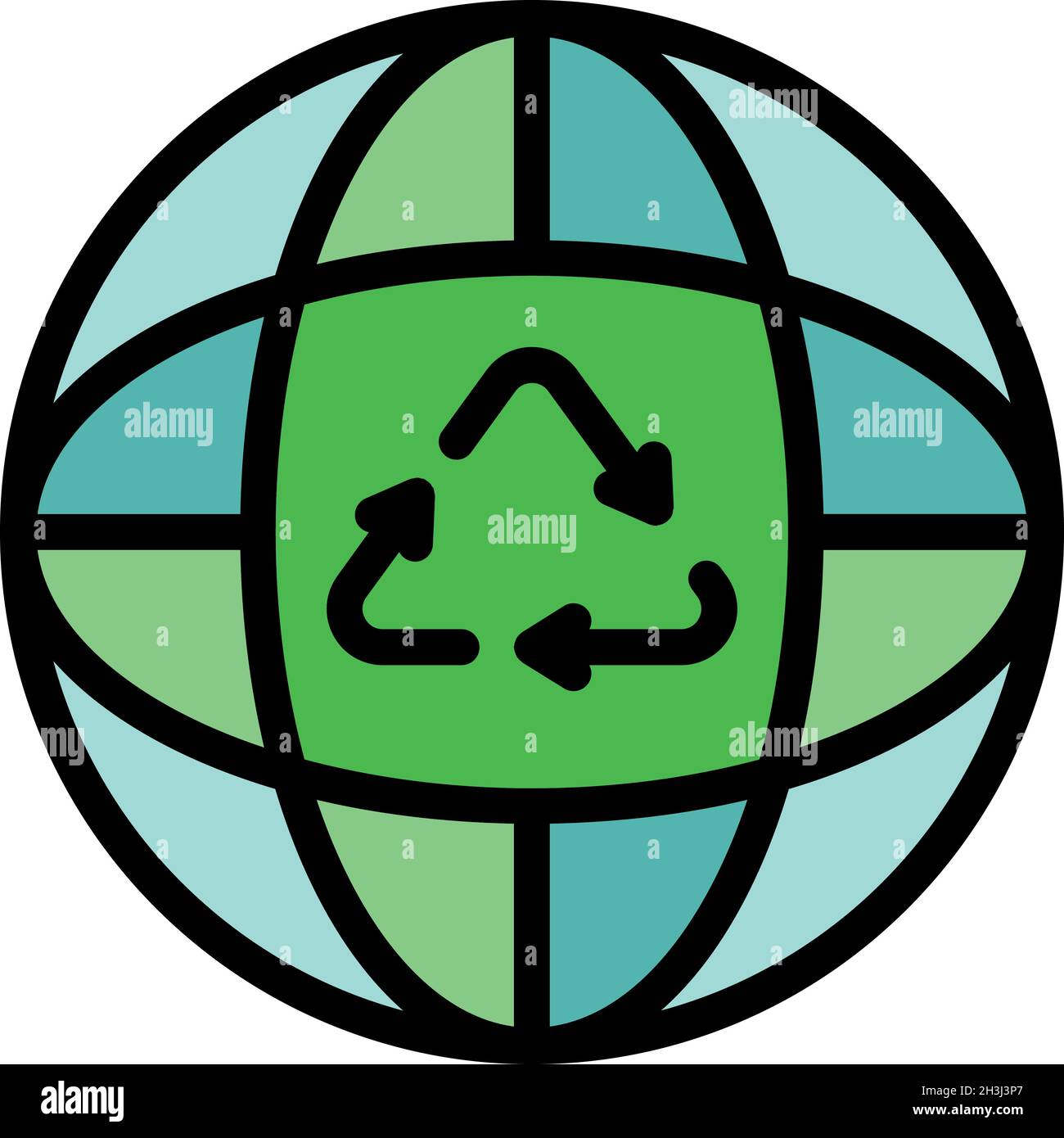 Recycling triangle globe icon. Outline recycling triangle globe vector ...