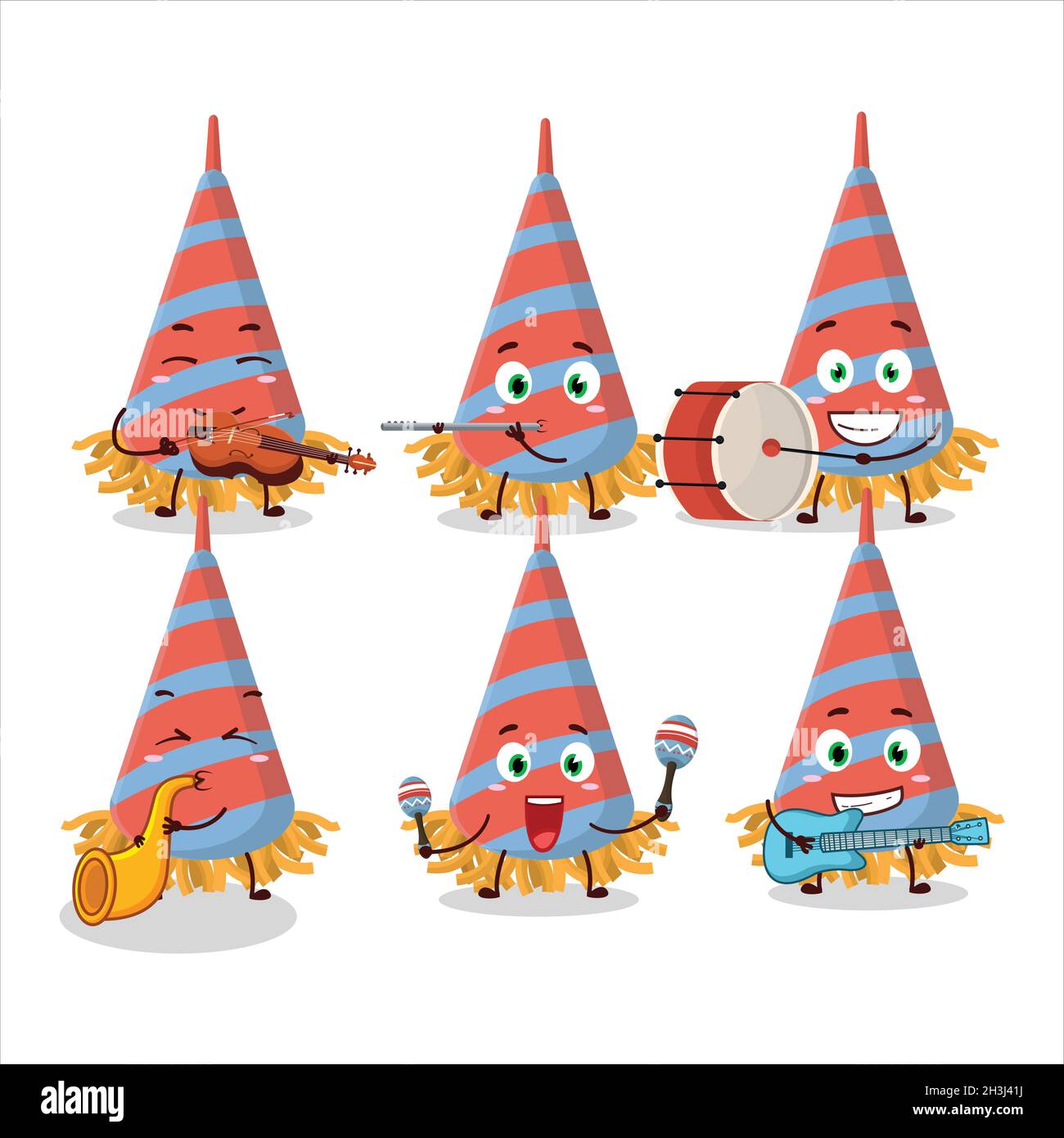 Cartoon character of confetti trumpet playing some musical instruments ...
