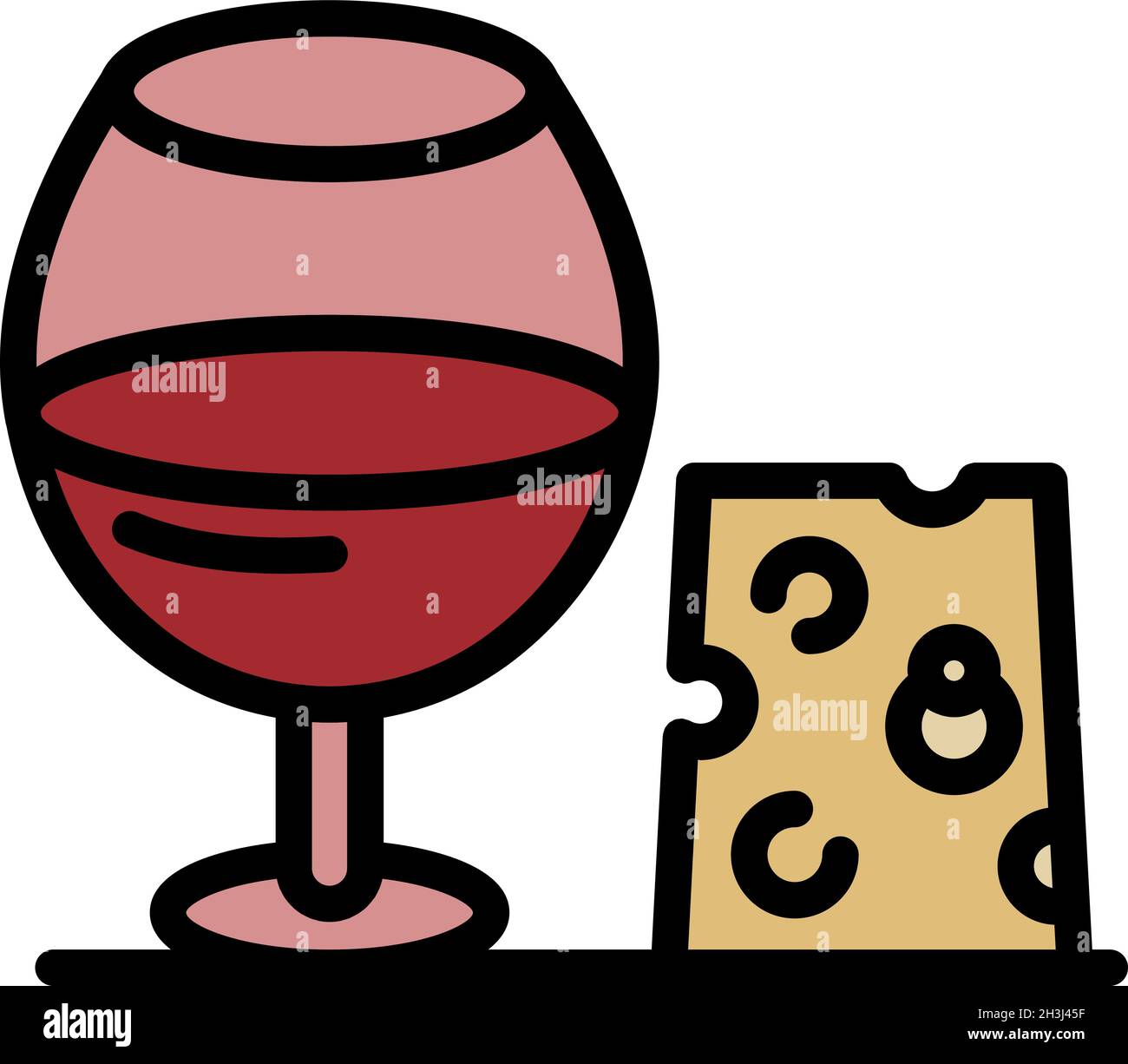 Glass and cheese icon. Outline glass and cheese vector icon color flat ...