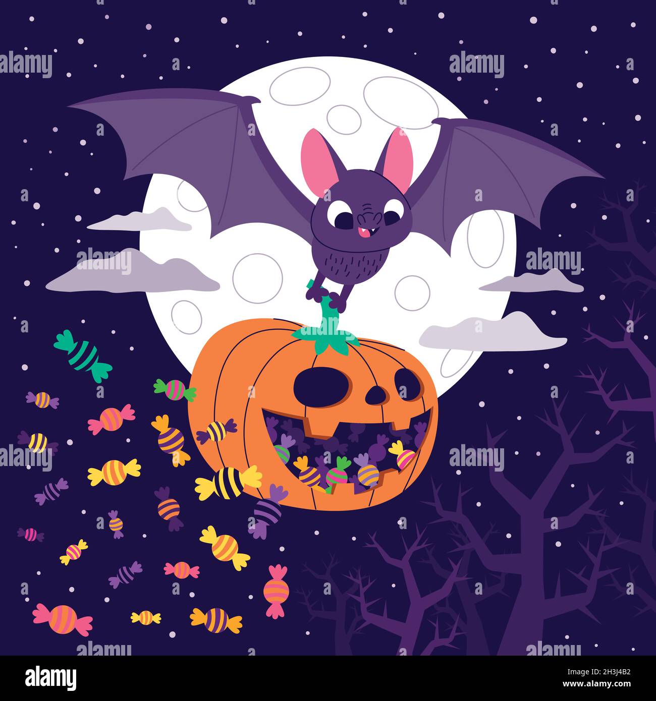 hand drawn flat halloween bat vector design illustration Stock Vector ...