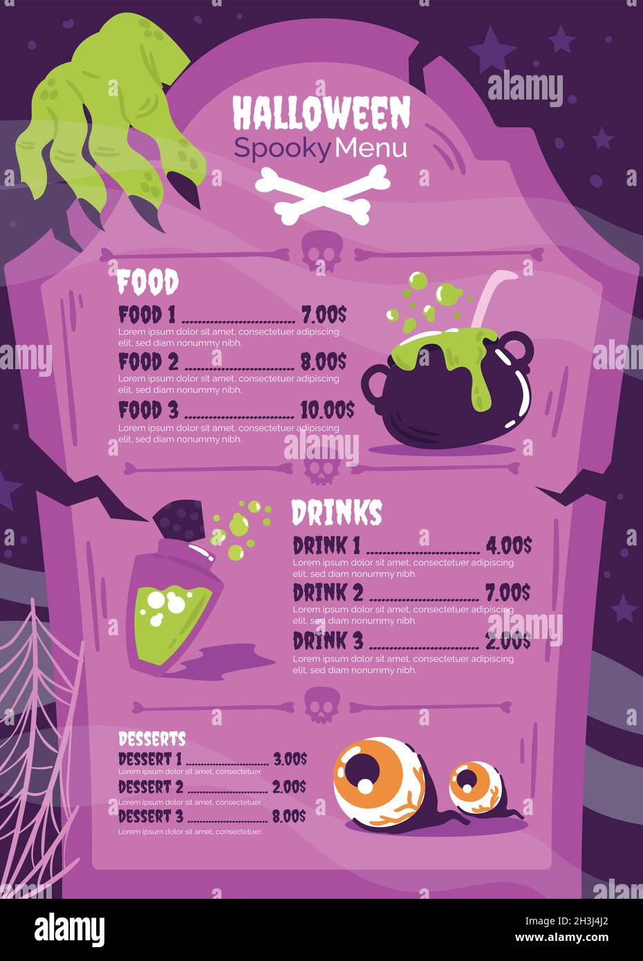 hand drawn halloween menu template vector design illustration Stock ...