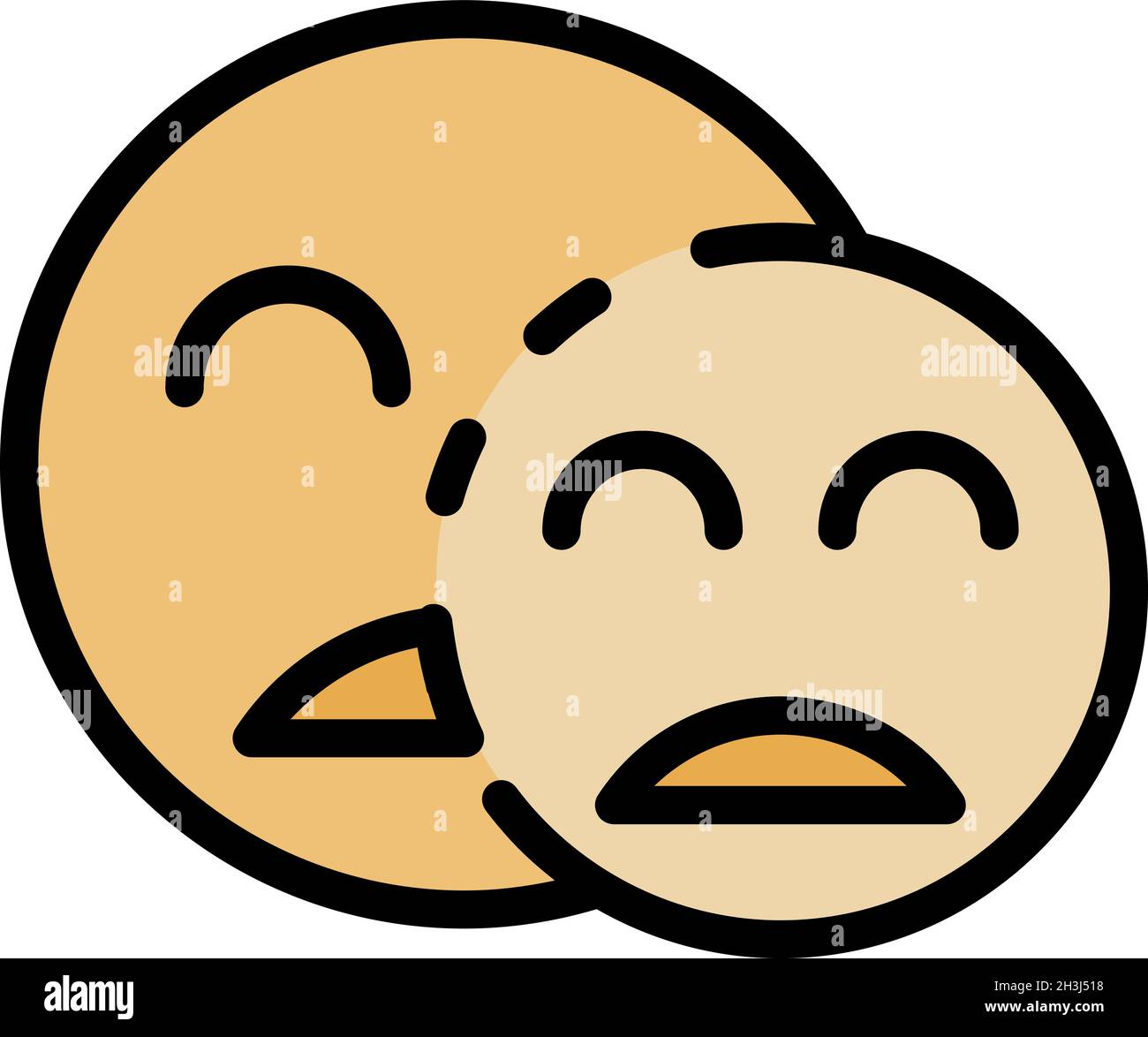 Two sad smiles icon. Outline two sad smiles vector icon color flat ...