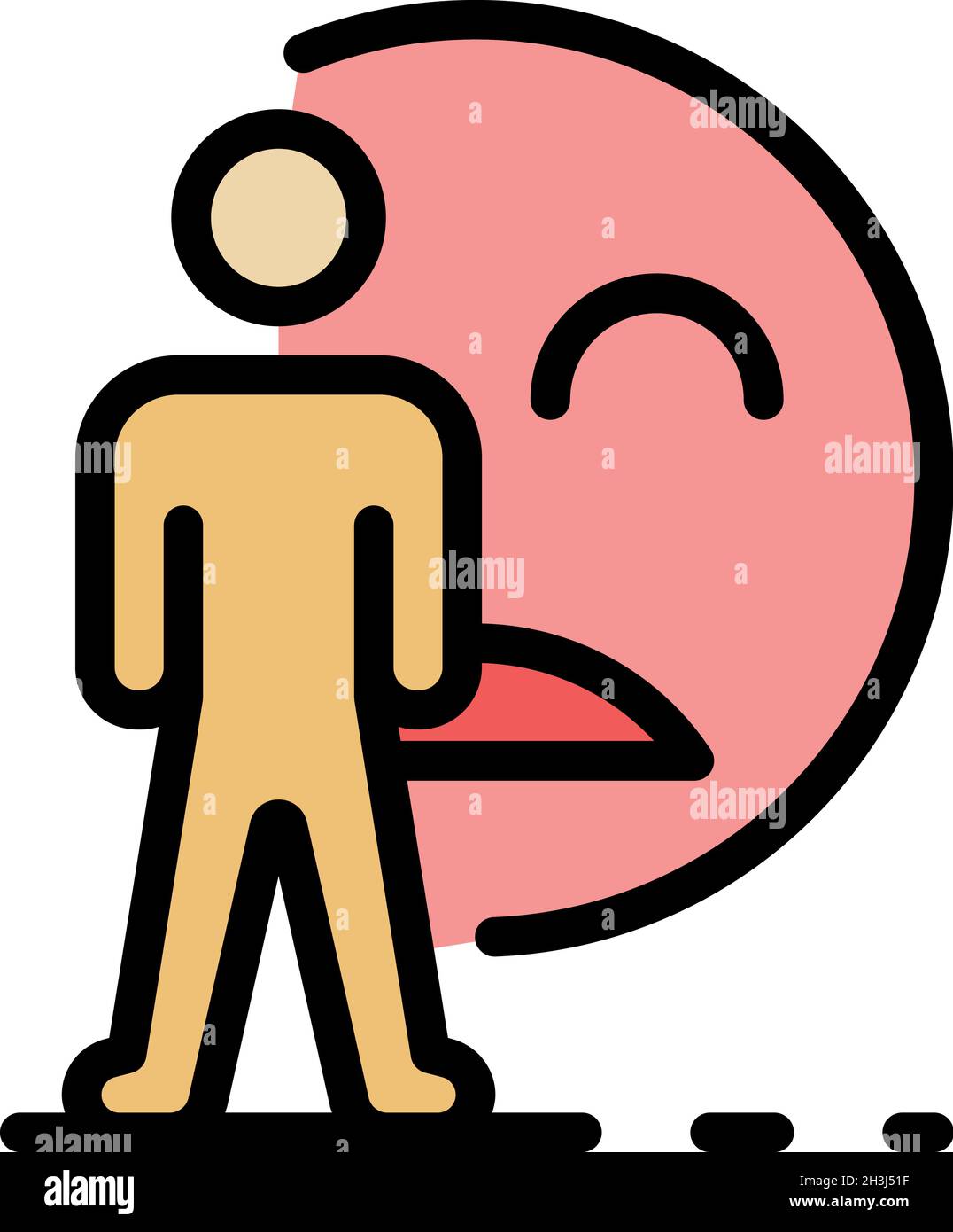 Person and sad smile icon. Outline person and sad smile vector icon ...