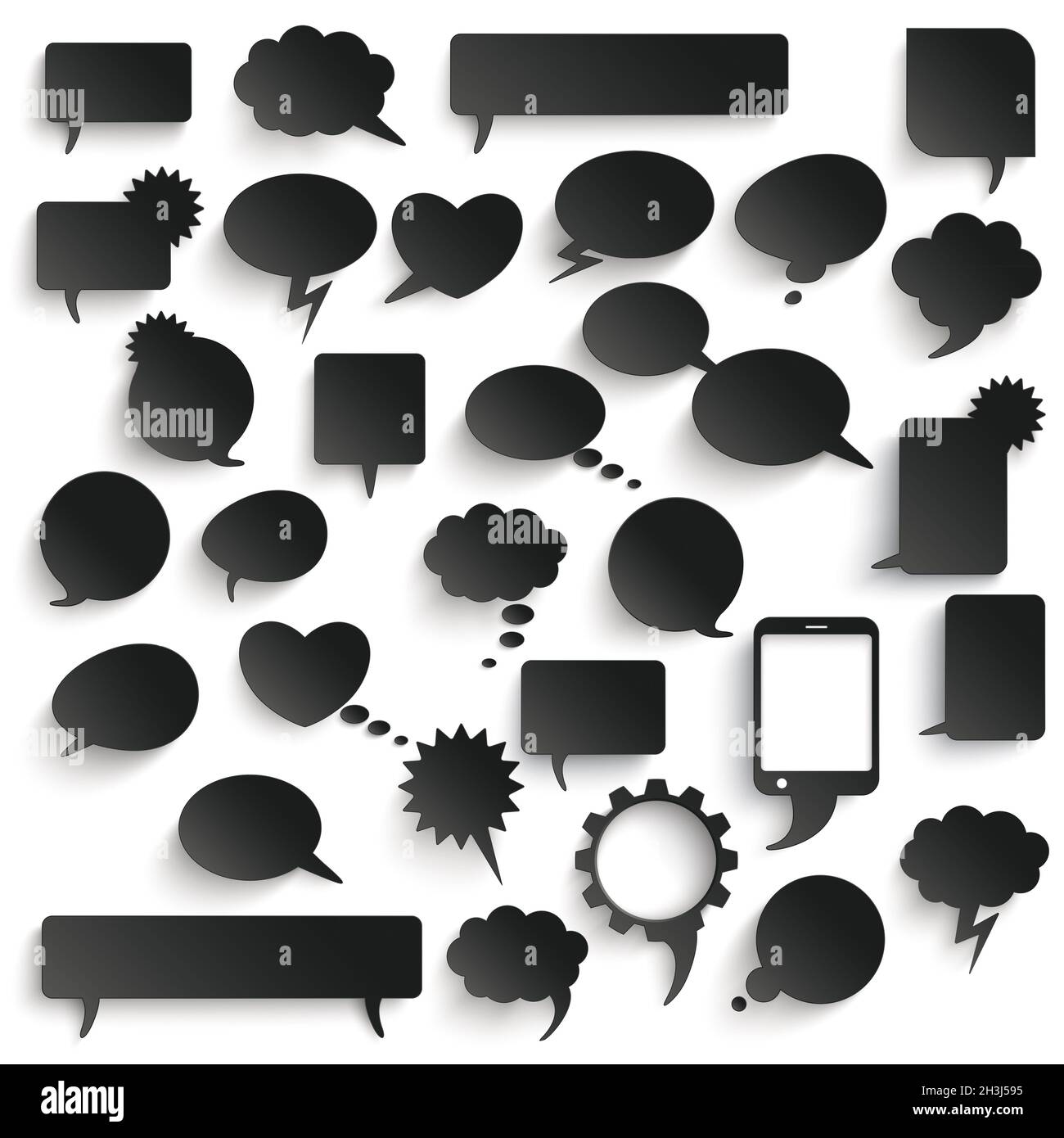 Big Set Black Paper Communication Bubbles Shadows PiAd Stock Photo - Alamy