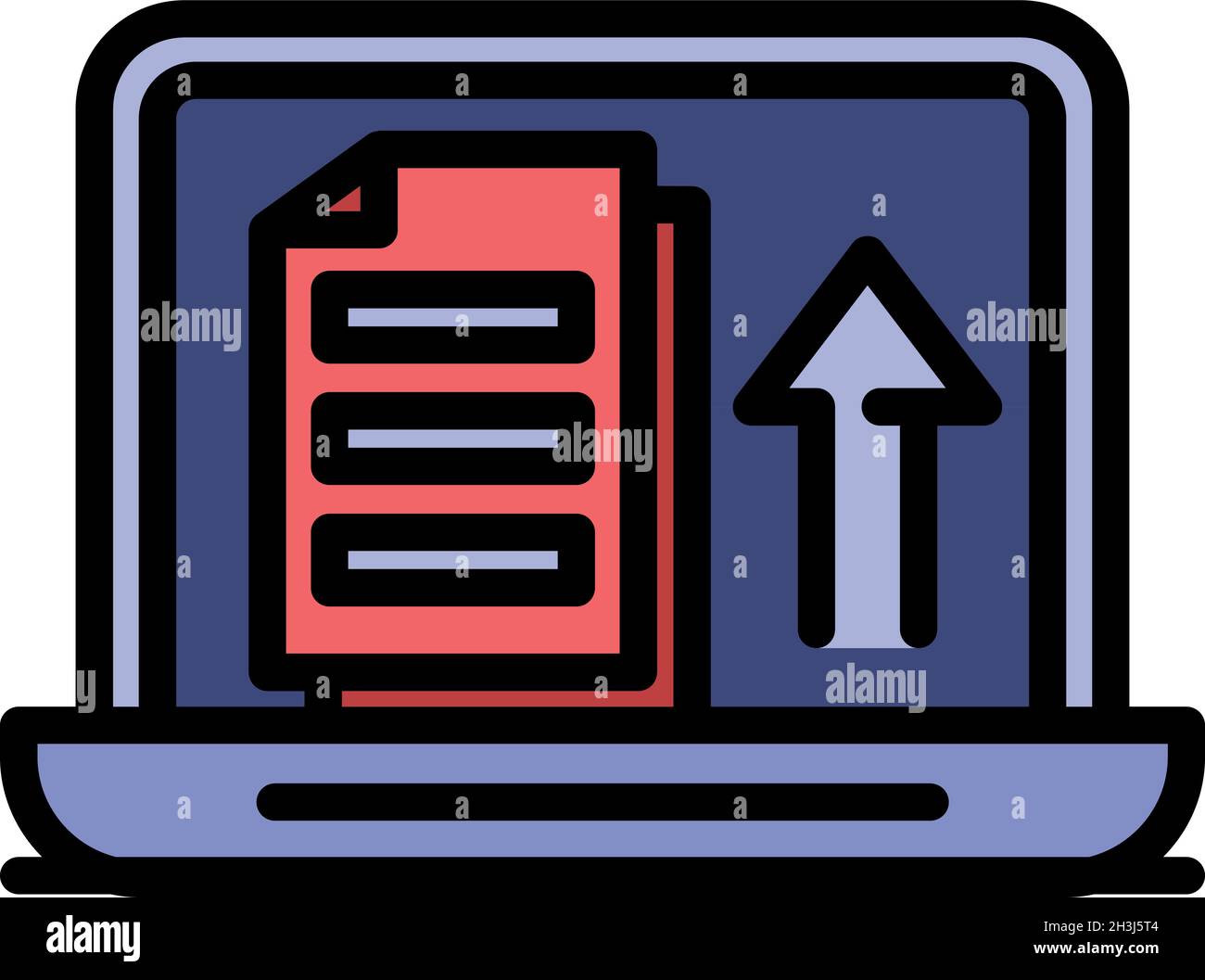 Laptop upload documents icon. Outline laptop upload documents vector ...
