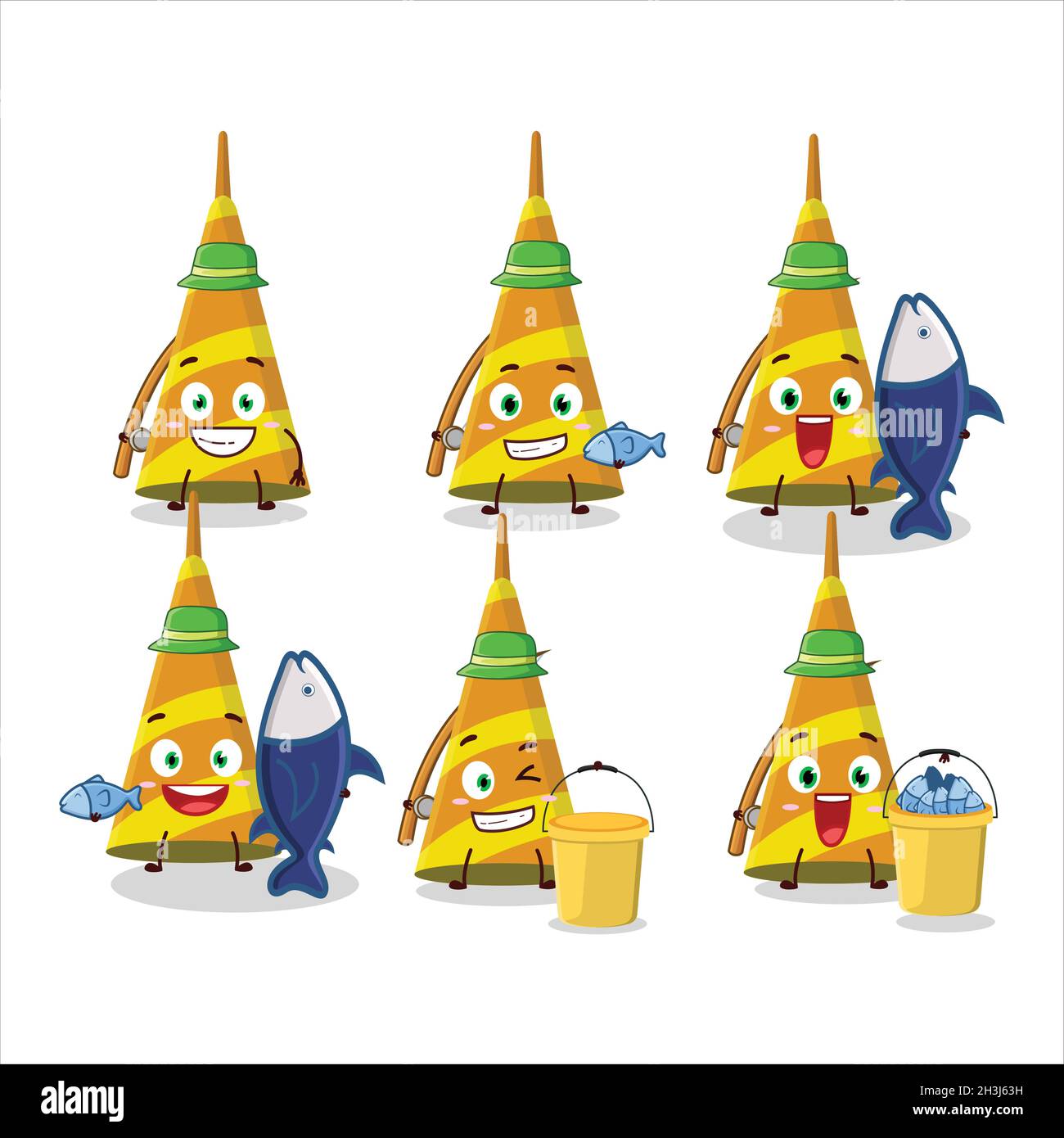 A fisherman long trumpet cartoon picture catch a big fish. Vector ...