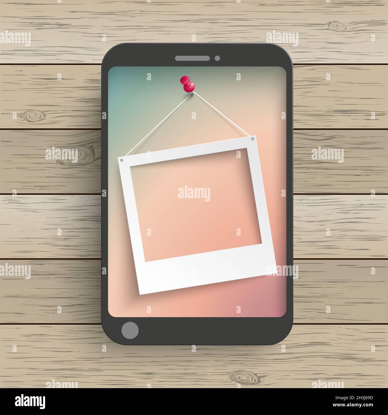 Wood Smartphone Photo Frame Thumbtack Stock Photo - Alamy