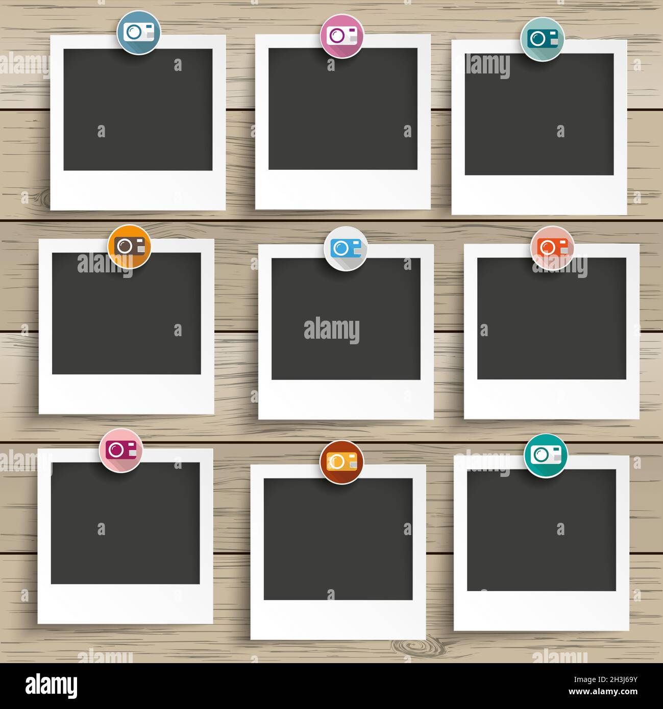 Wood 9 Photo Frames Camera Icons Stock Photo - Alamy