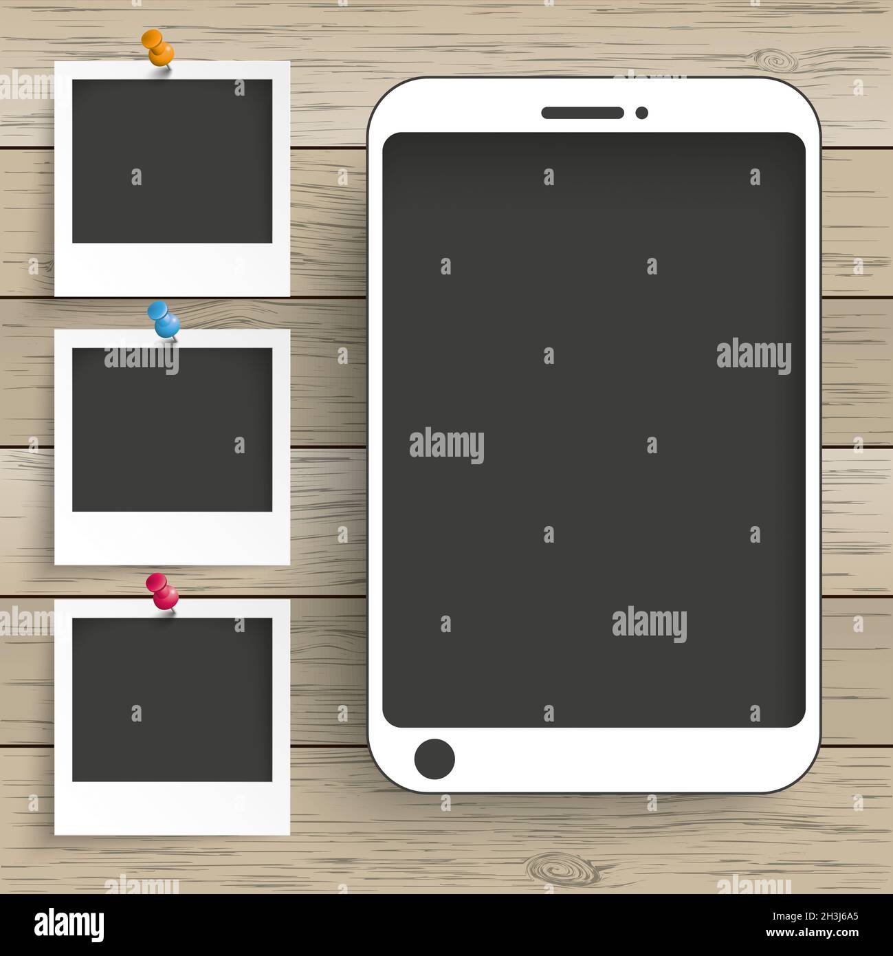 Wood Background Smartphone Photo Frames Stock Photo - Alamy