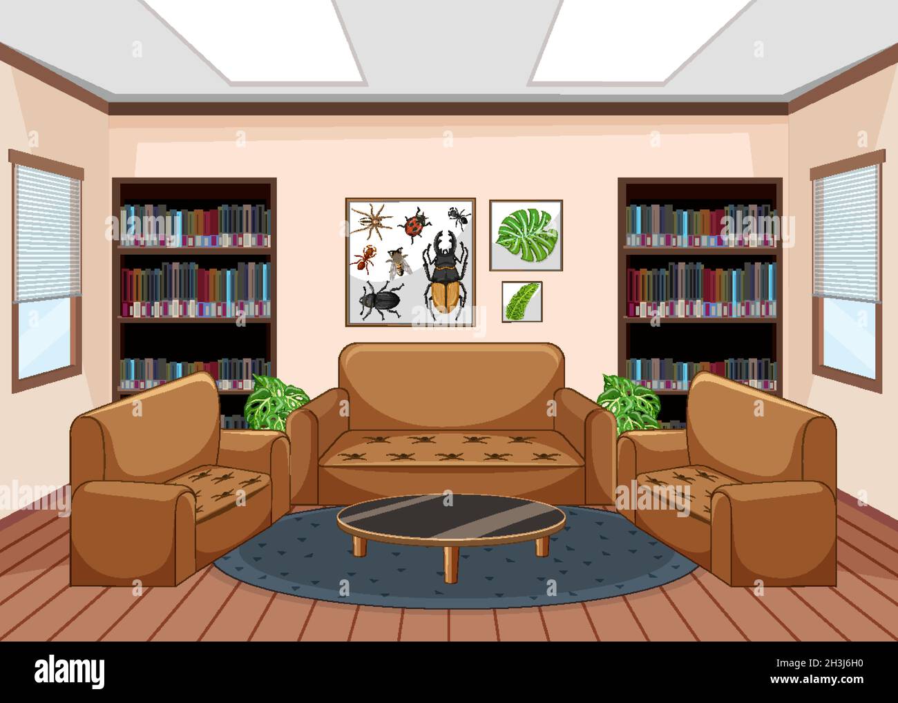 Empty library interior design with bookshelves illustration Stock ...
