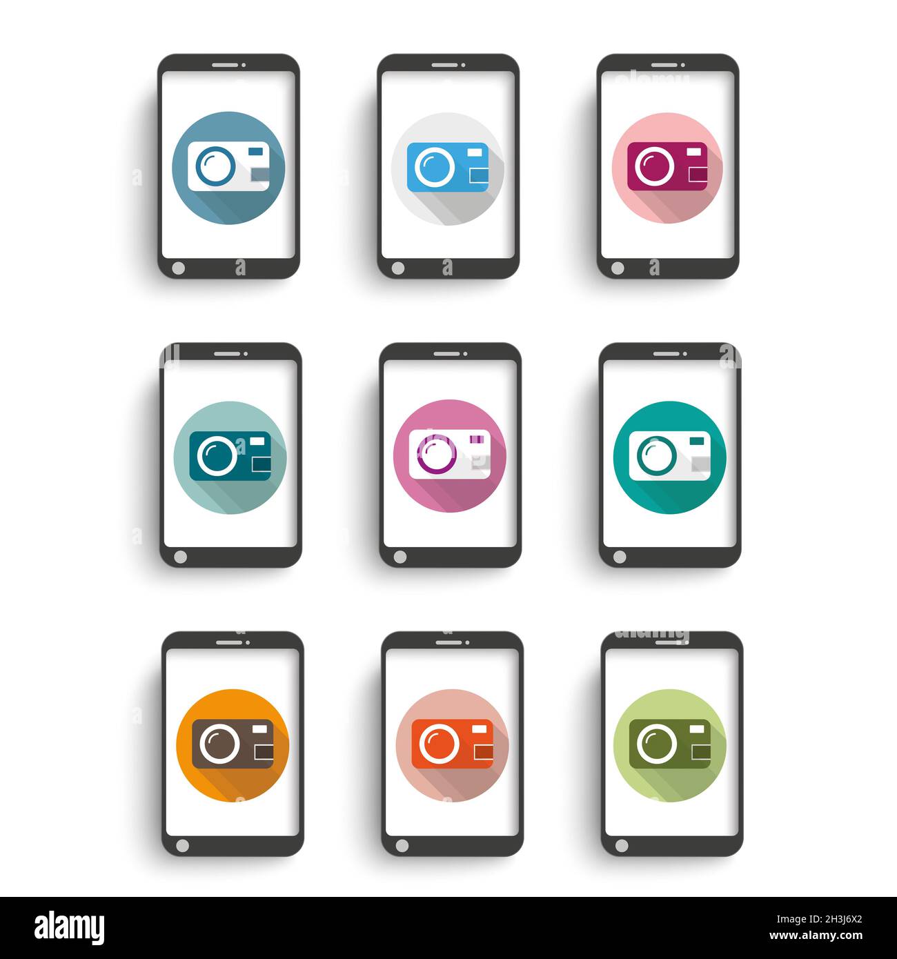 9 Colored Photocamera Icons Smartphones Stock Photo - Alamy