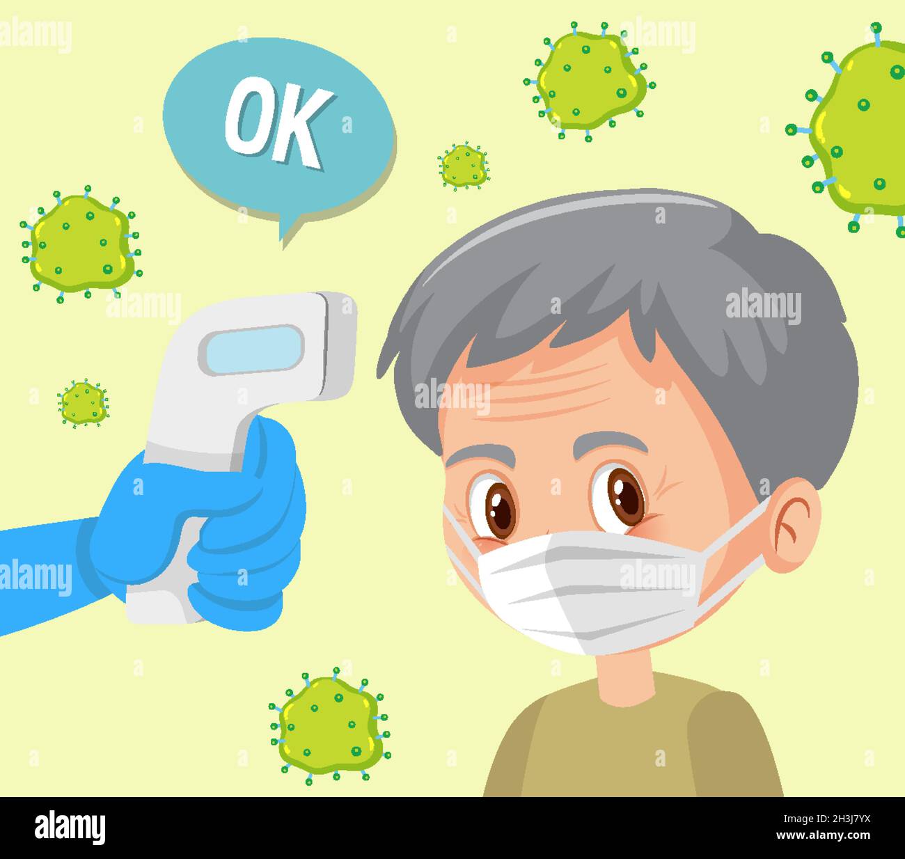 Old man cartoon character with body temperature checking illustration ...