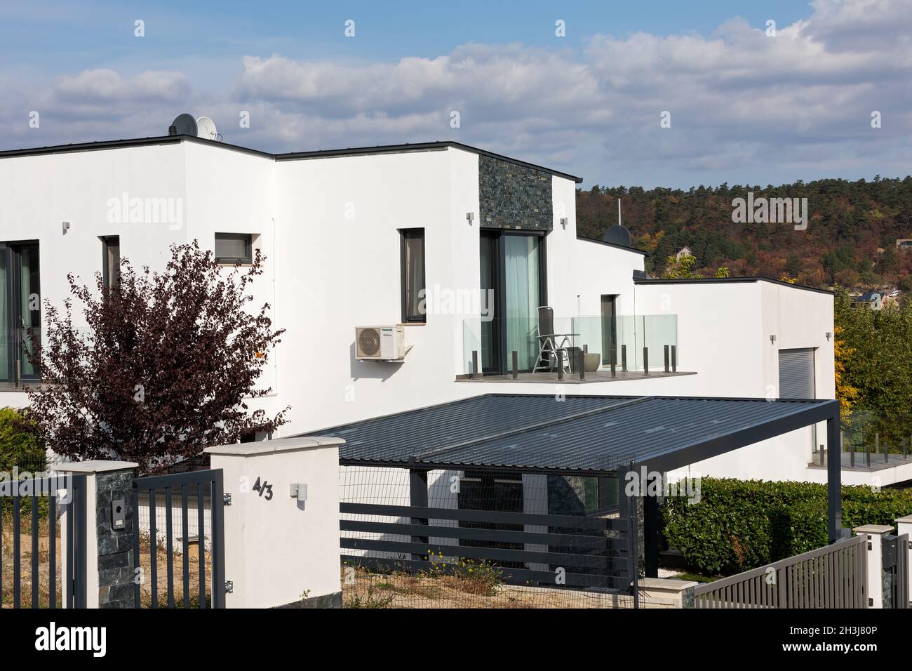 Close up picture of modern family house in Budapest, Hungary ...