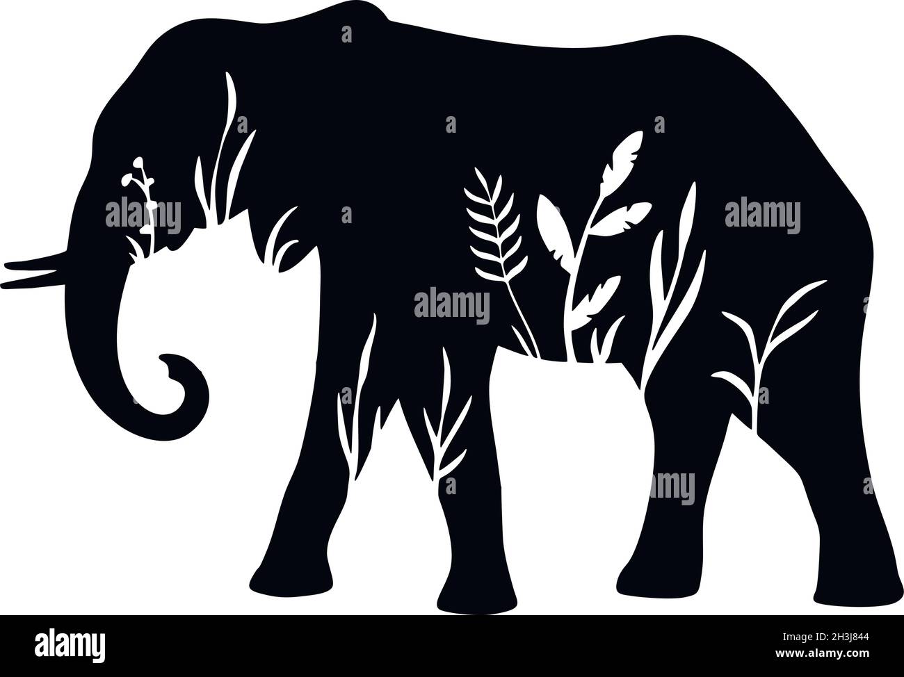 Elephant - stencil with floral design - floral animal vector silhouette ...