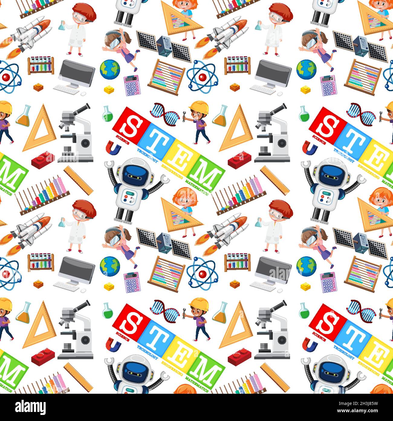 Colourful STEM education seamless background illustration Stock Vector ...