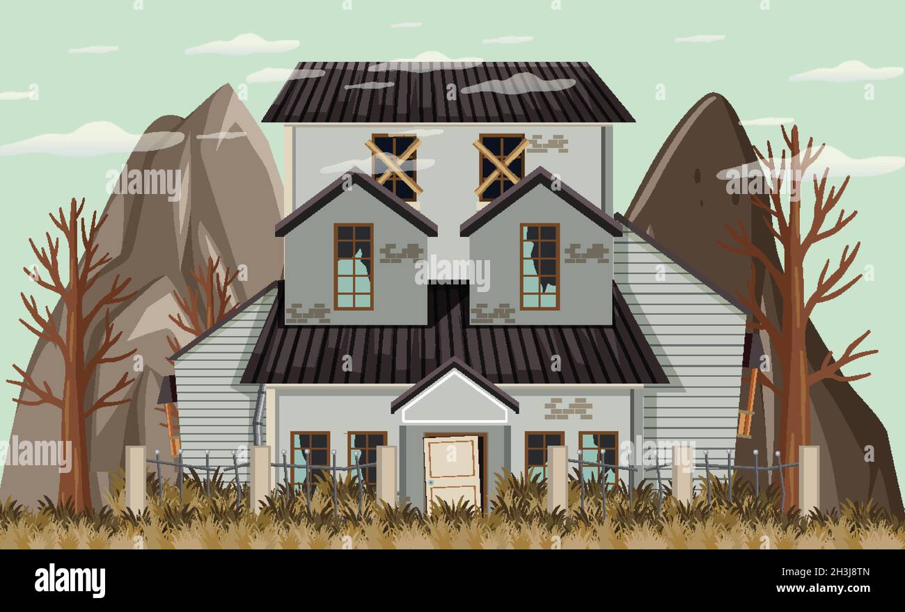 Isolated old broken house in the rural illustration Stock Vector Image ...