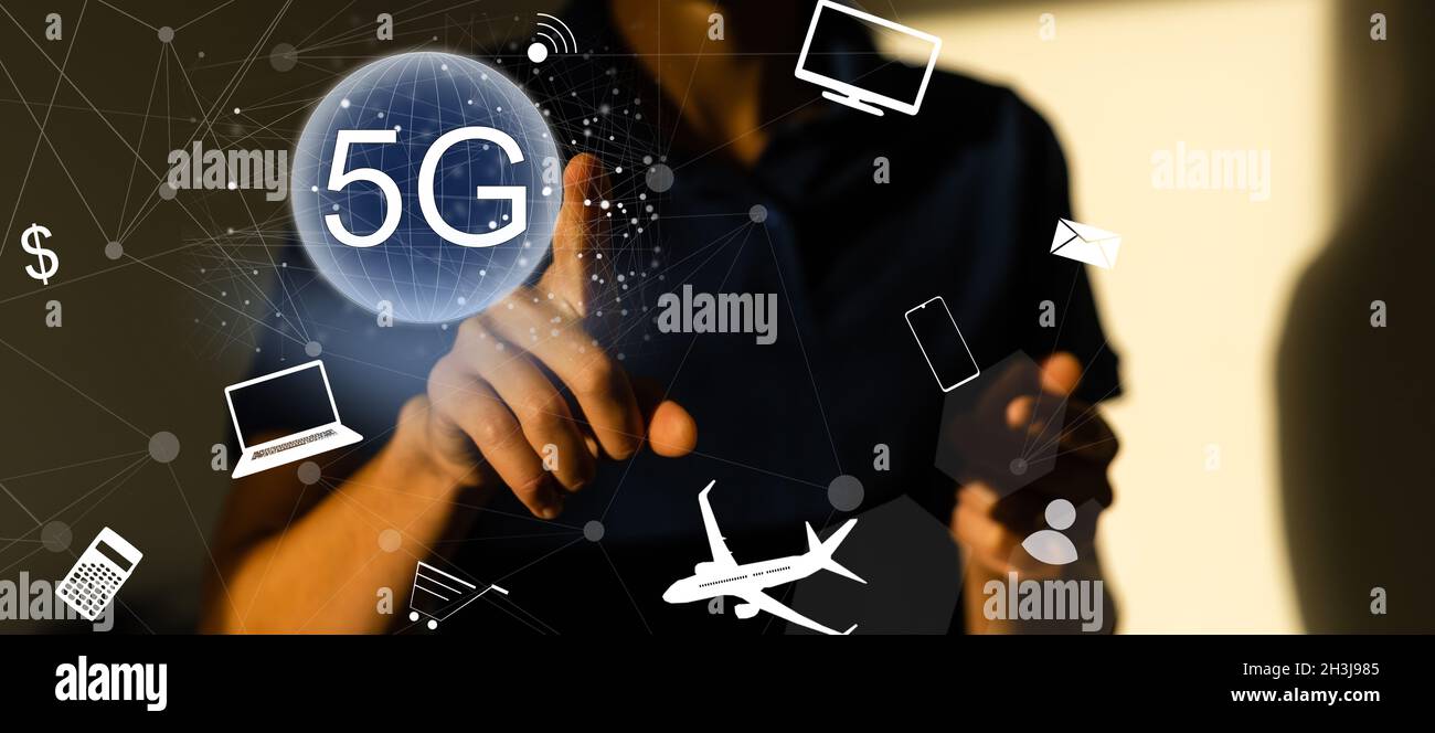 Businessman pressing data connection. High speed data connection. New ...