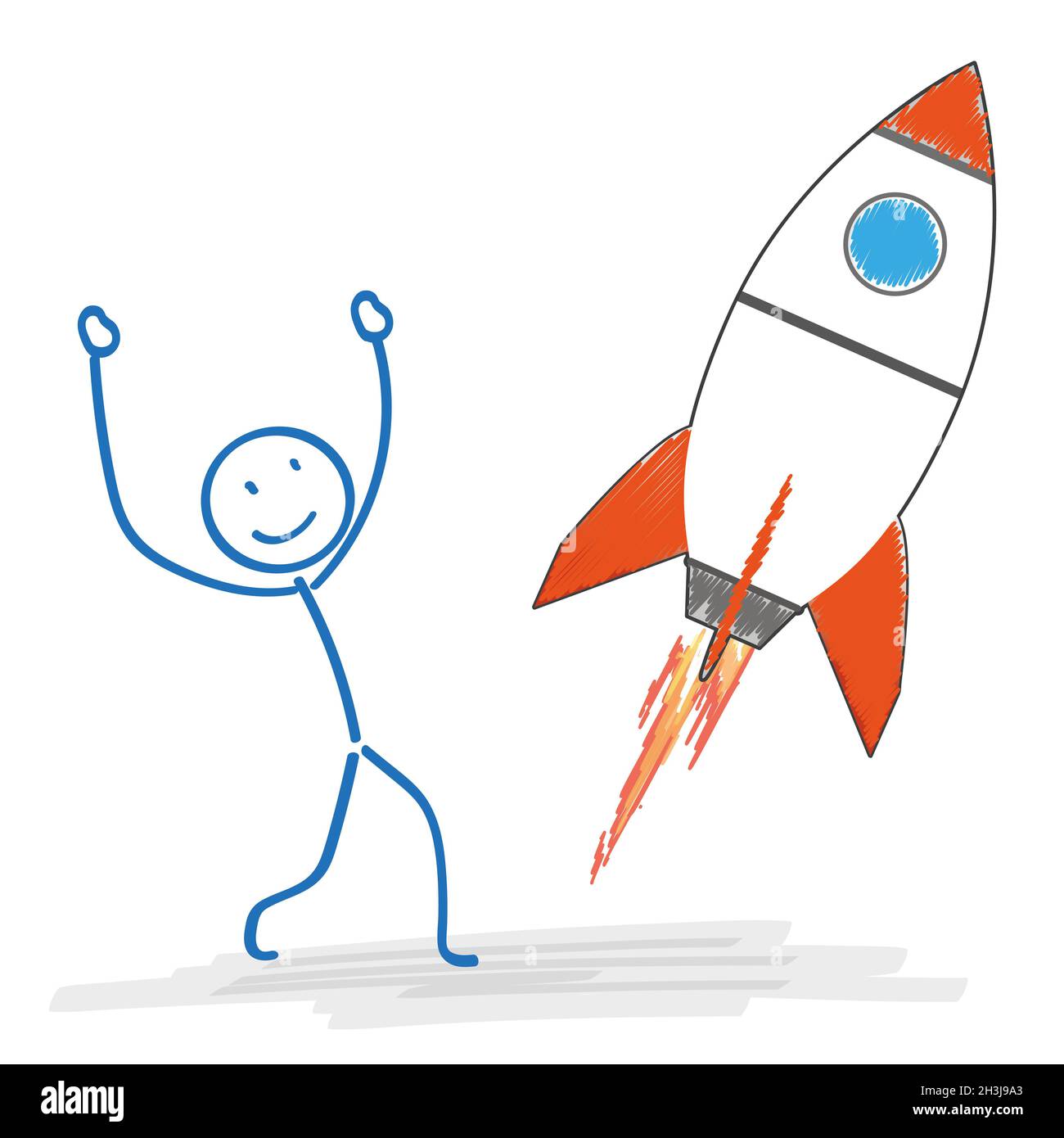Stickman Starting Rocket Stock Photo - Alamy