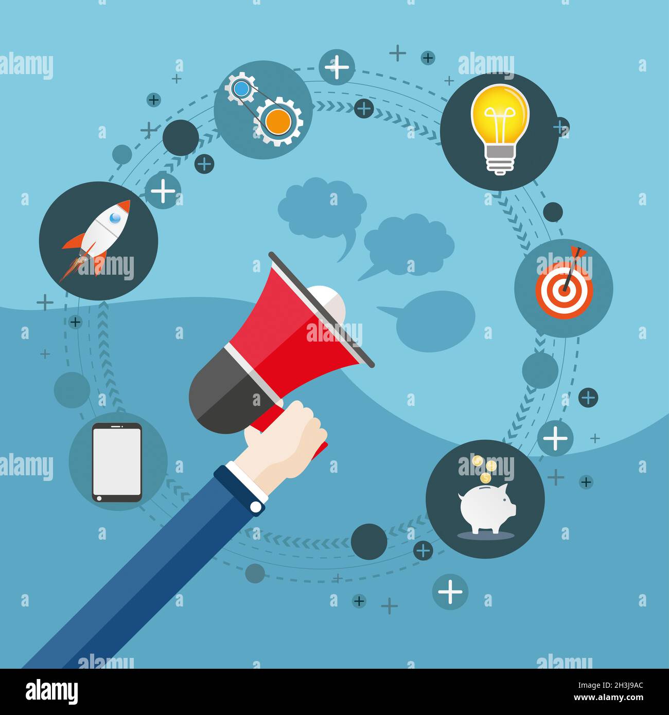 Flat Hand Bullhorn Digital Marketing Stock Photo - Alamy