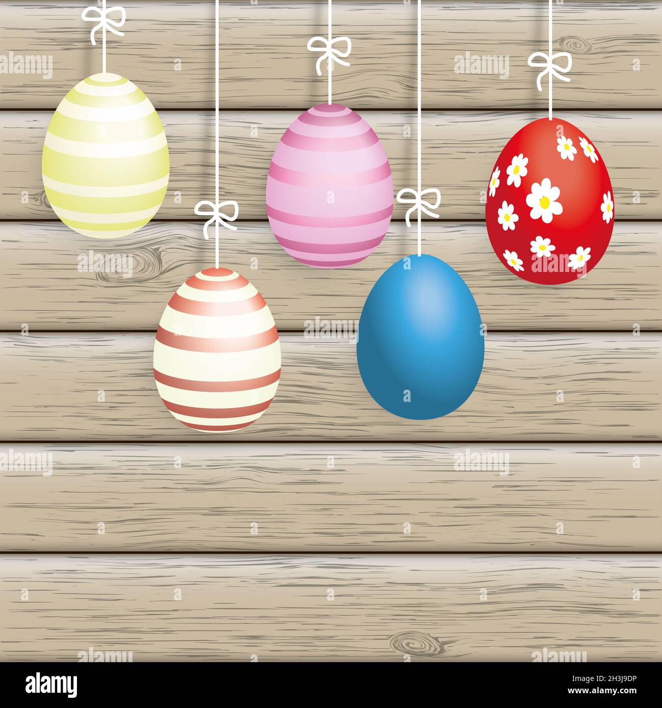 5 Easter Eggs Ribbon Wood Stock Photo - Alamy