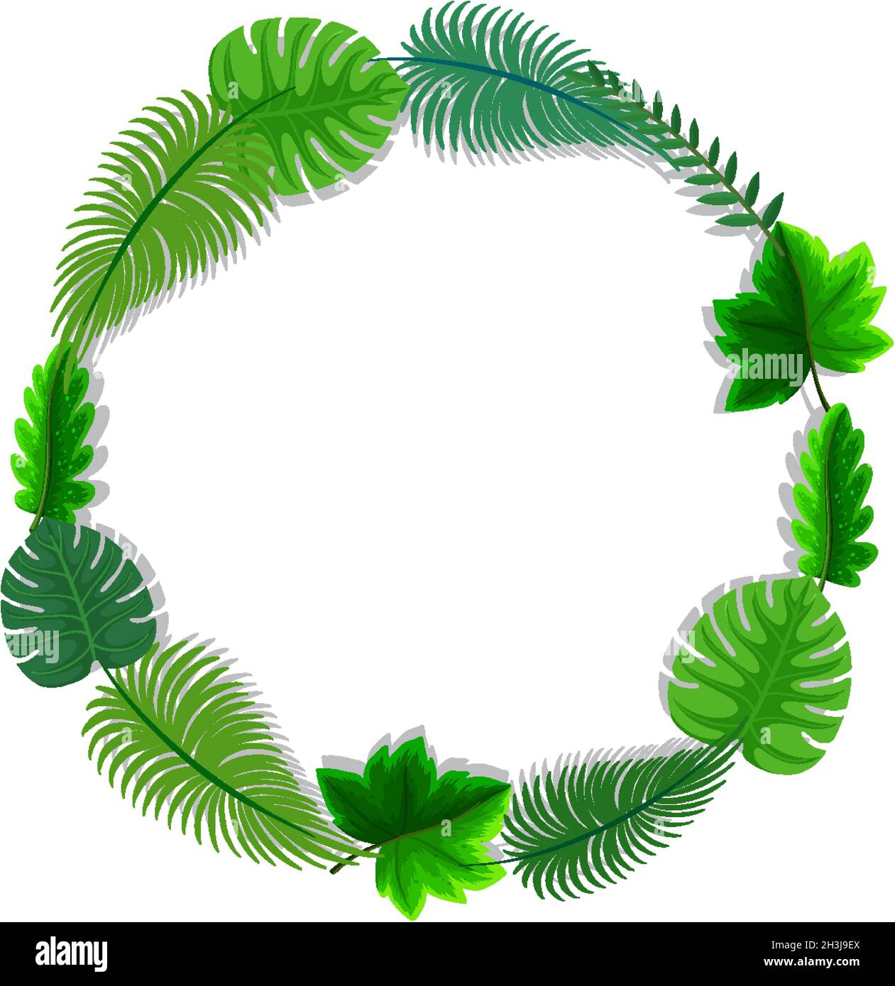 Round frame with tropical green leaves illustration Stock Vector Image ...