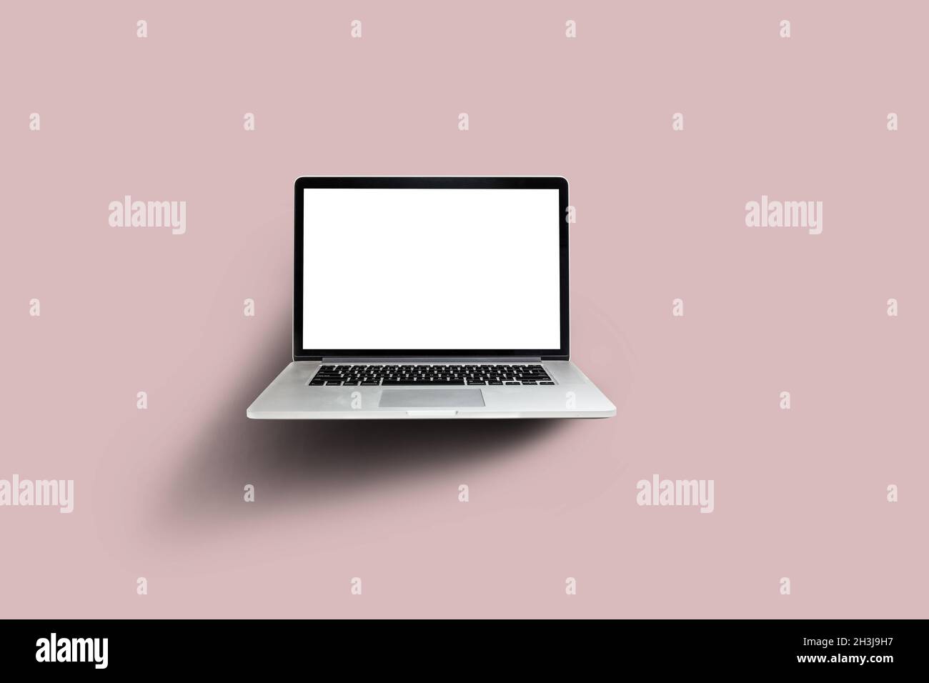Front view of modern laptop with blank screen, aluminum body material ...