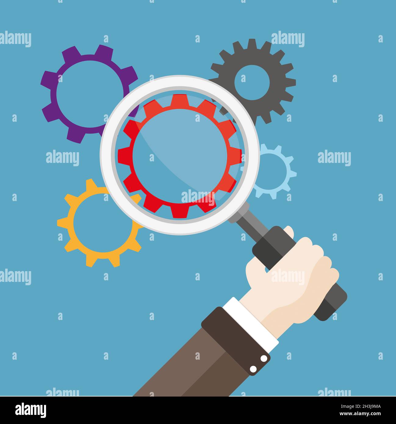 Search magnifying glass gears hi-res stock photography and images - Alamy