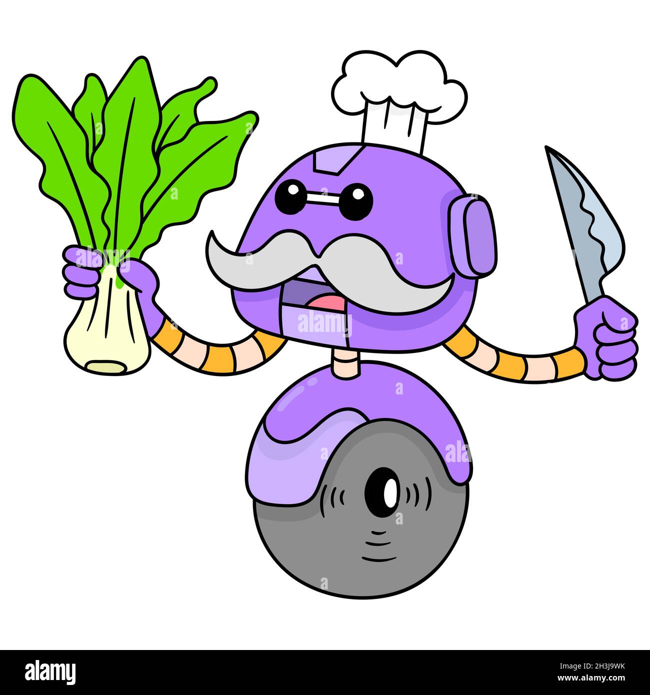 the robot chef is carrying lettuce as a food ingredient for cooking ...