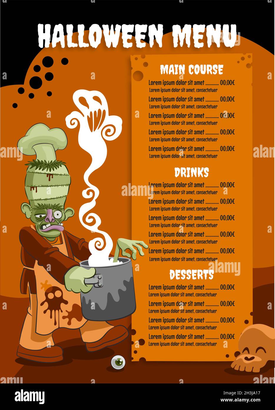 hand drawn halloween menu template vector design illustration Stock ...