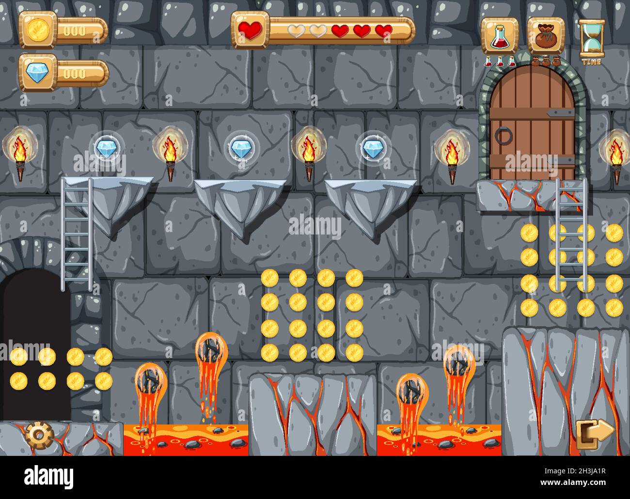 Lava Cave Platformer Game template illustration Stock Vector Image ...