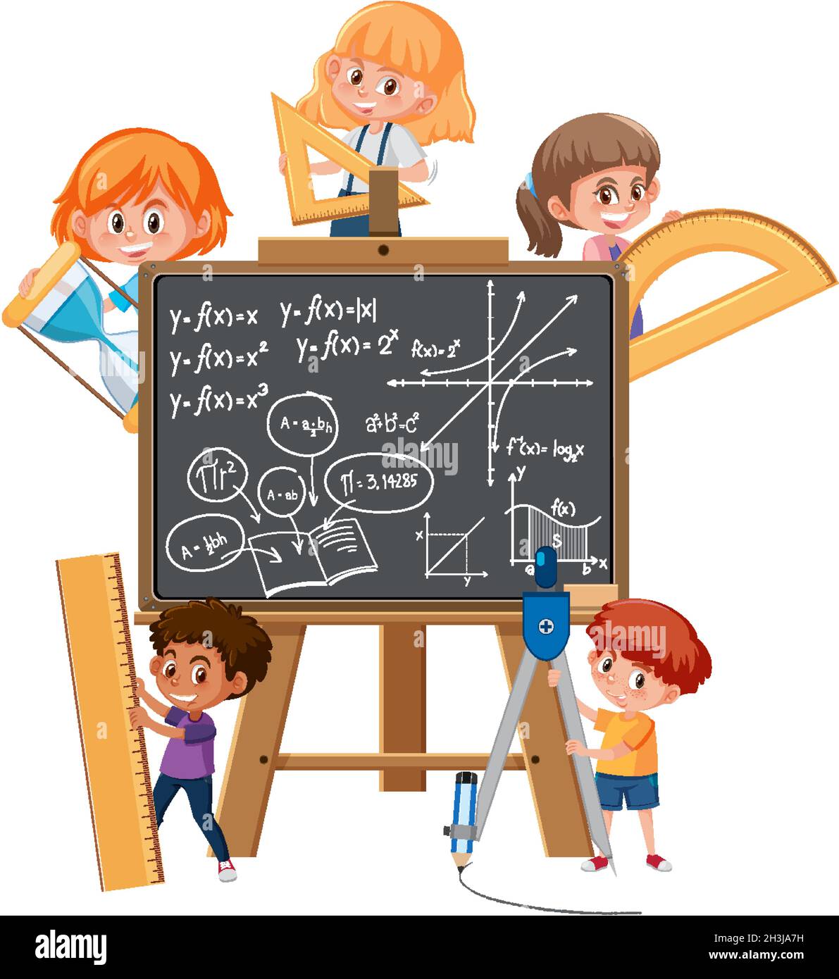 Student holding math tools and math formula on blackboard illustration ...