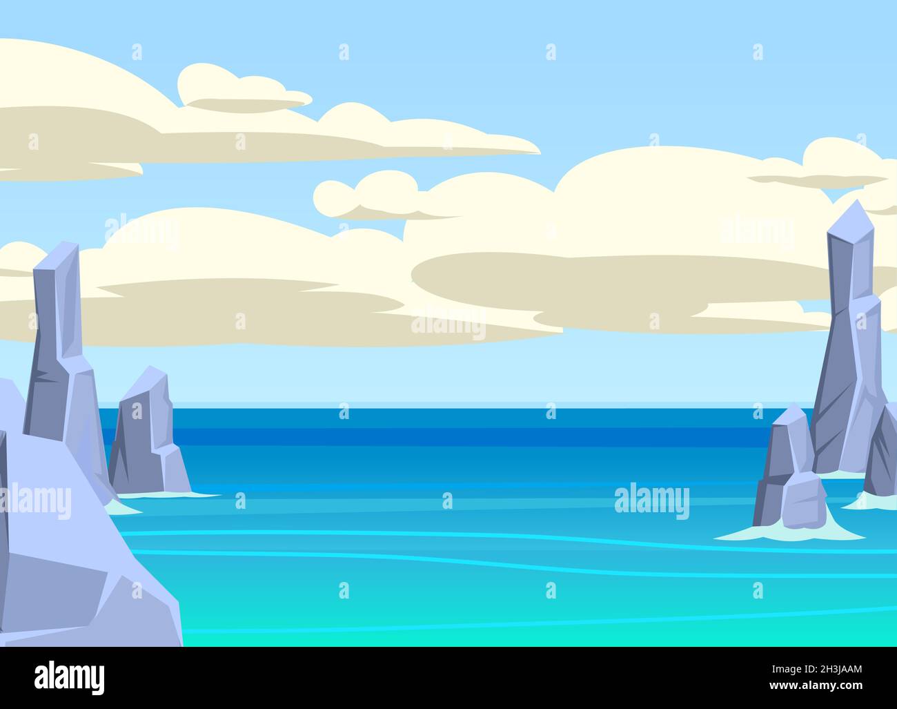 Rocks in the sea. Cliffs in the ocean water. Illustration of a summer ...