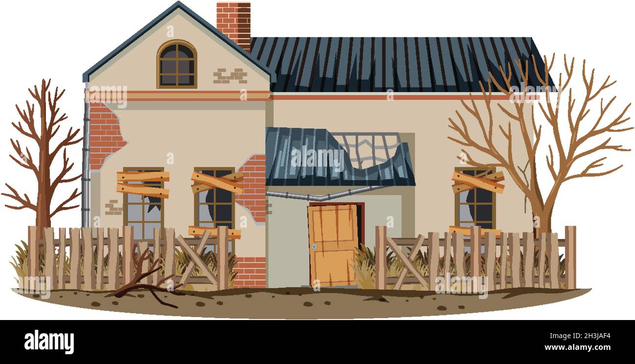 Isolated old broken house in the rural illustration Stock Vector Image ...