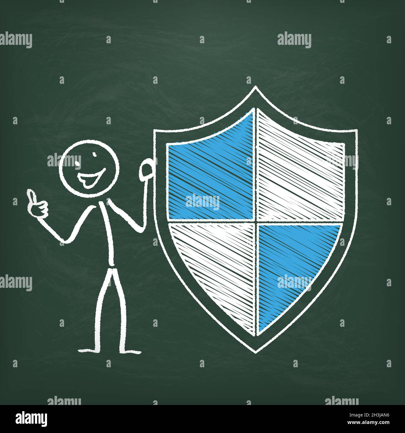 Blackboard Stickman Protection Shield Stock Photo - Alamy