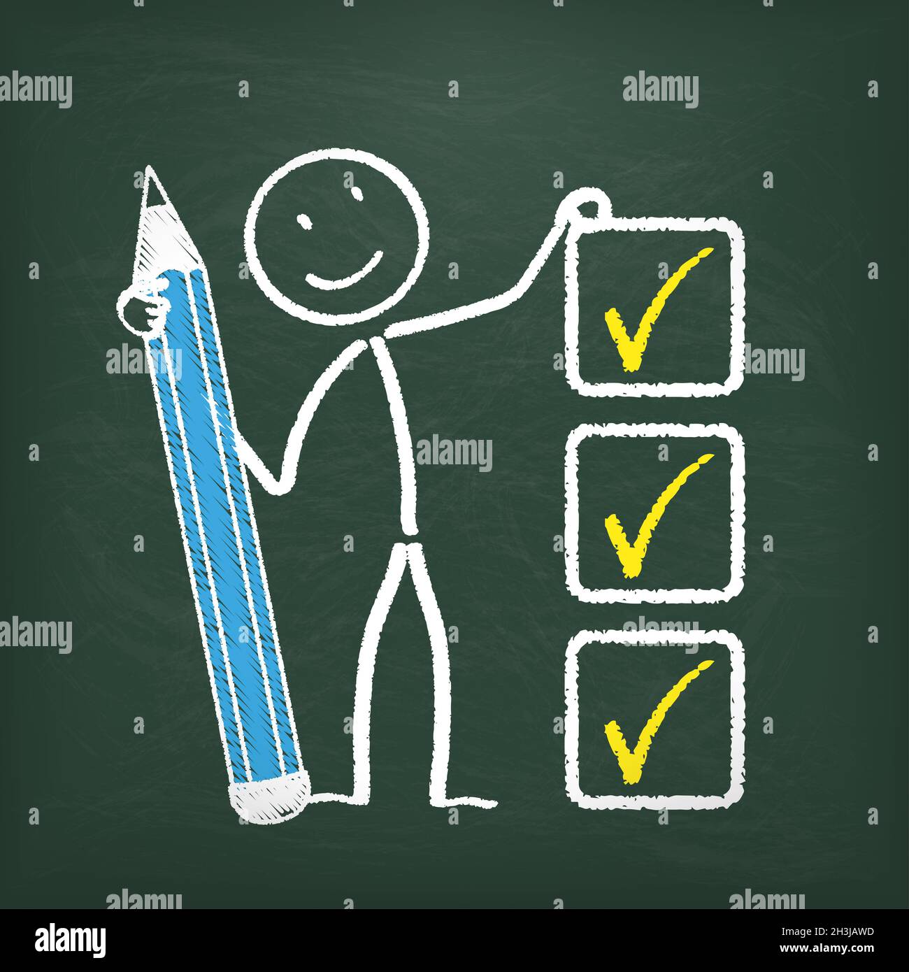 Blackboard Stickman Checklist Stock Photo - Alamy