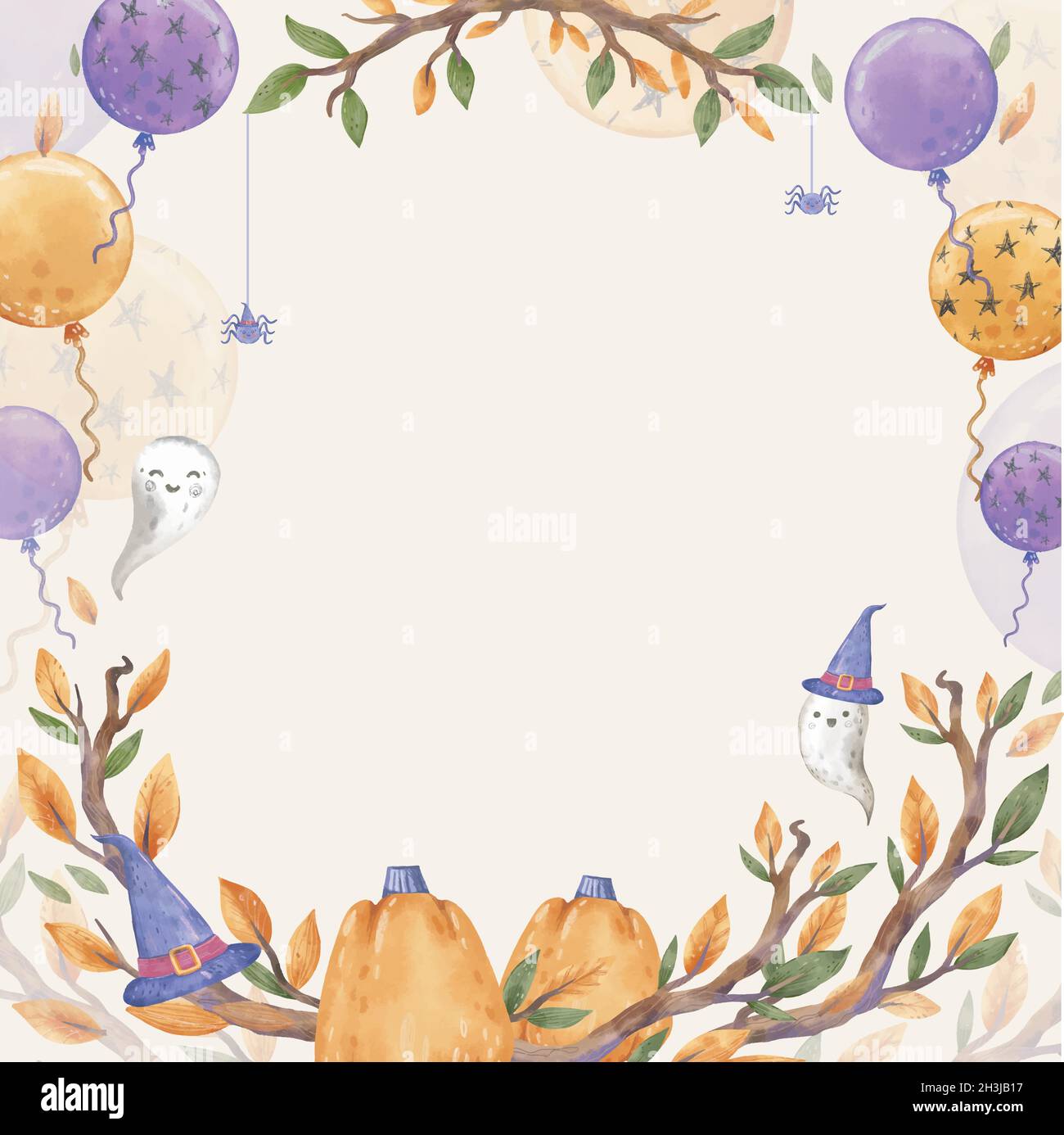 watercolor halloween frame template vector design illustration Stock ...