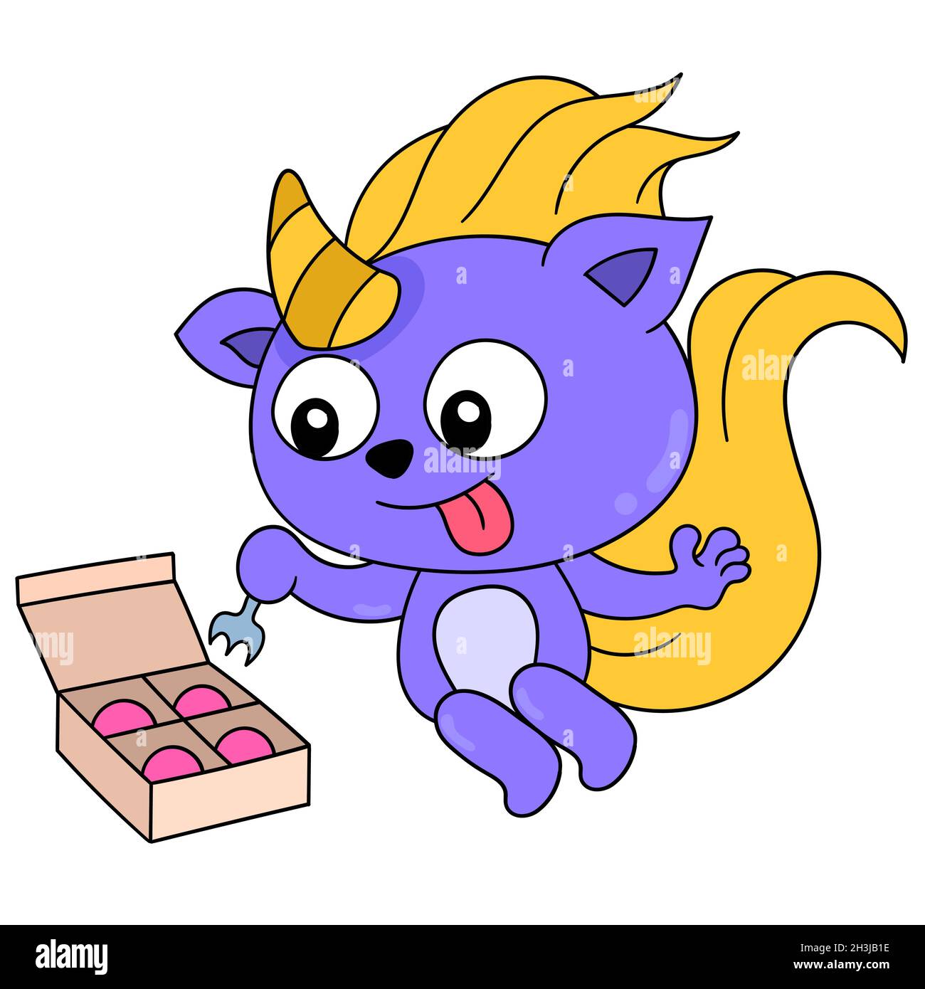 cute cat is eating the cake from the lunch box Stock Vector Image & Art ...