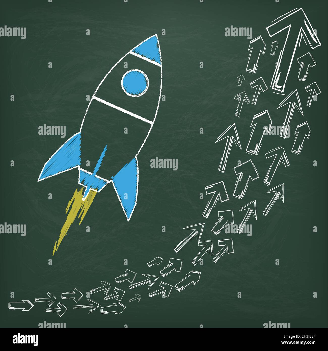 Blackboard Arrows Growth Rocket Stock Photo - Alamy