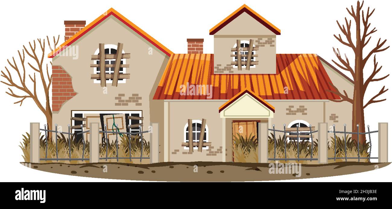Isolated old broken house in the rural illustration Stock Vector Image ...
