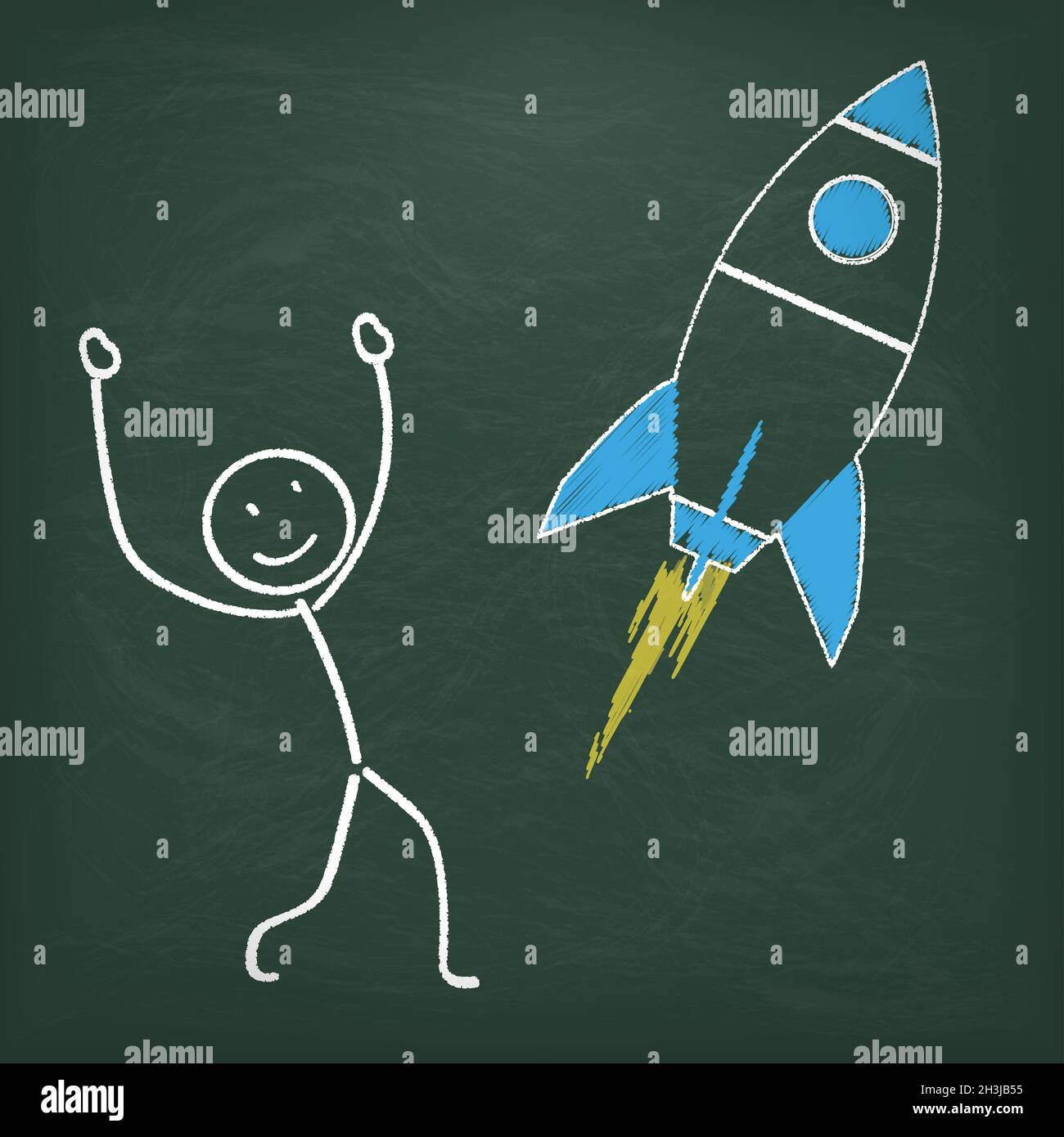 Blackboard Stickman Rocket Stock Photo - Alamy
