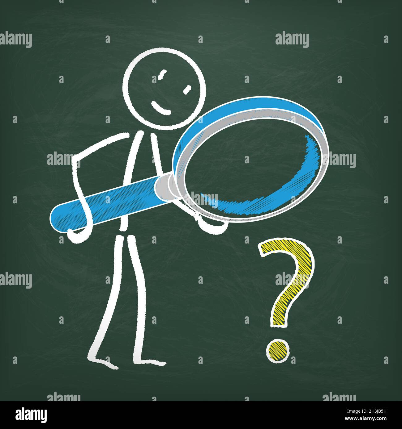Blackboard Stickman Loupe Question Stock Photo - Alamy