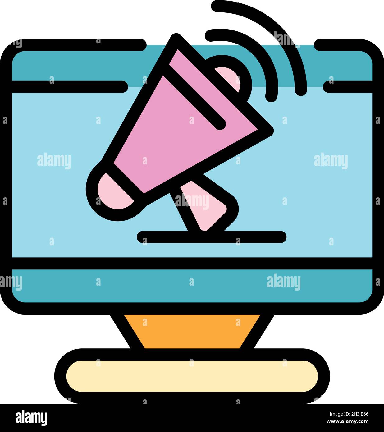 Megaphone on screen icon. Outline megaphone on screen vector icon color ...