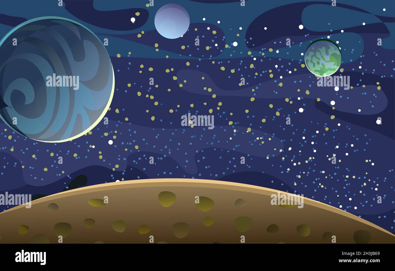 Cosmos background. Planets and their satellites. Starry sky landscape ...
