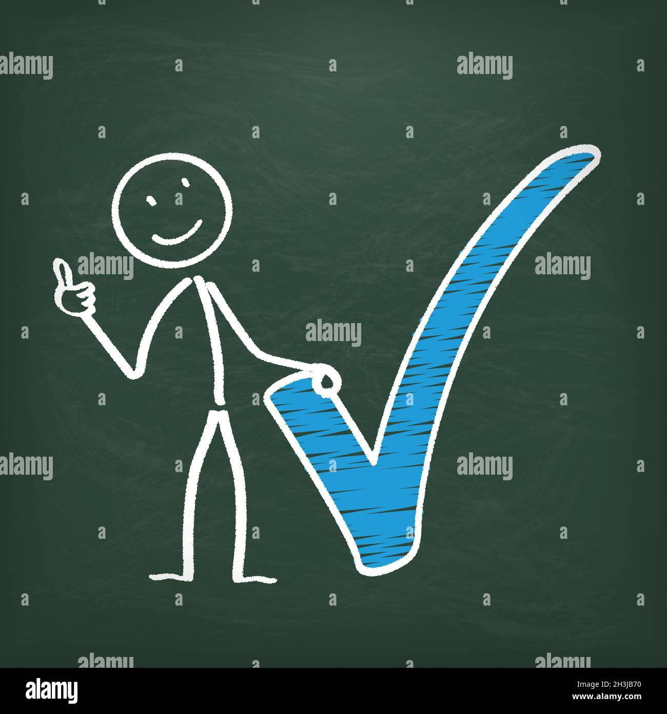 Blackboard Stickman Blue Tick Ok Stock Photo - Alamy