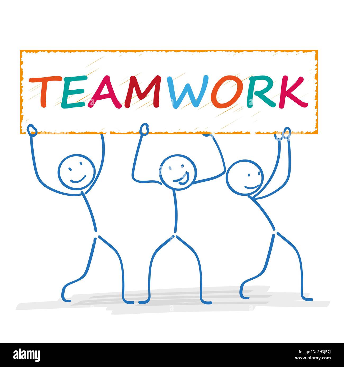 Stickman 3 Banner Teamwork Stock Photo - Alamy