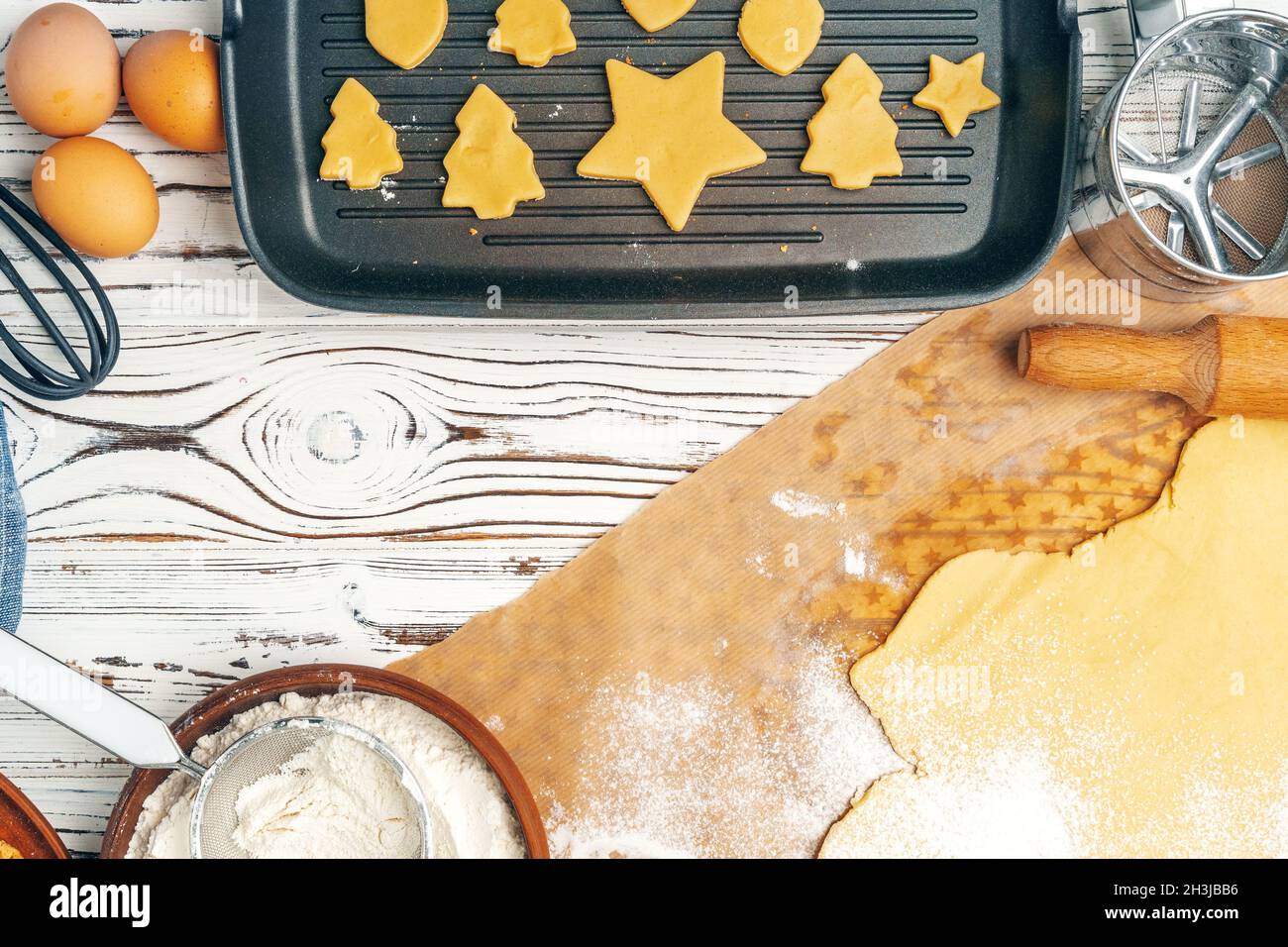 Close up of making holiday christmas gingerbread cookies process Stock ...