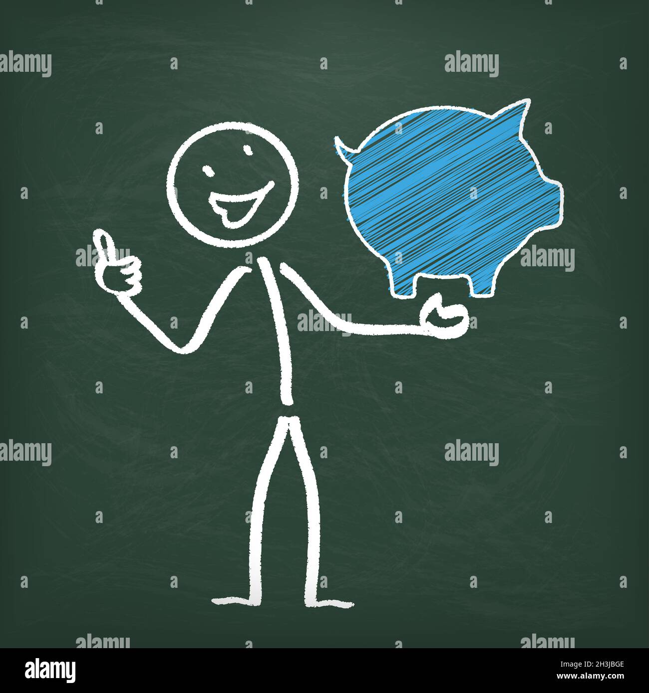 Blackboard Stickman Piggy Bank Ok Stock Photo - Alamy